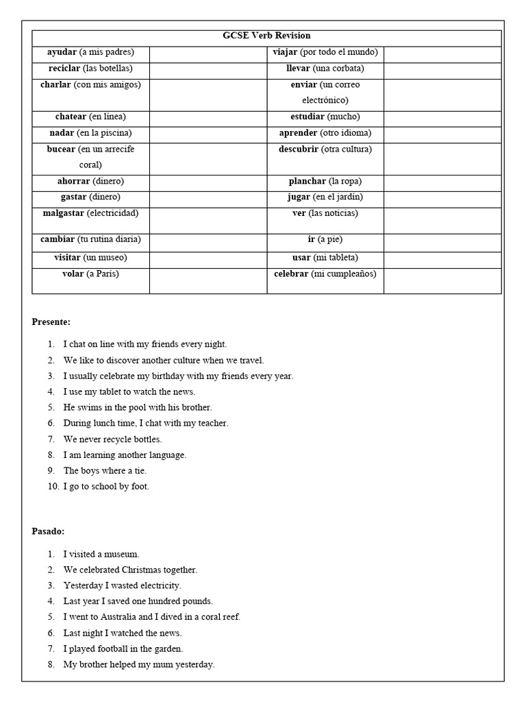 Verb Revision Mixed Practice | PDF