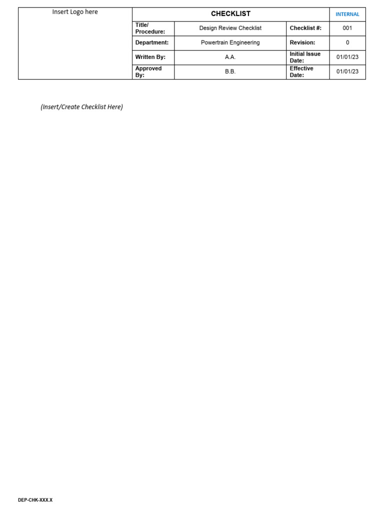 DEPT-CHK-XXX.X Checklist Sample | PDF