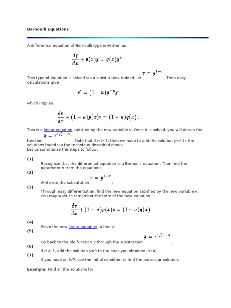 Bernoulli Equations: Linear Equation | PDF | Differential Equations ...