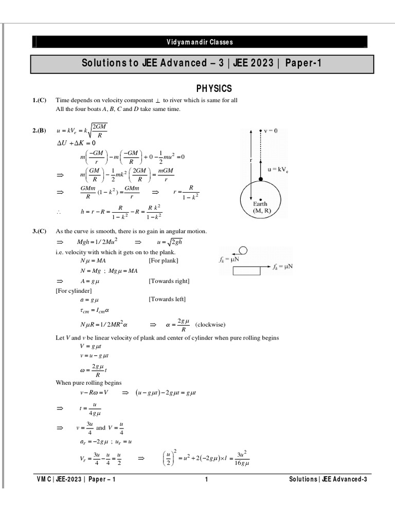 JEE Advanced 2023 Paper 1 Solutions | PDF | Scientific Phenomena ...