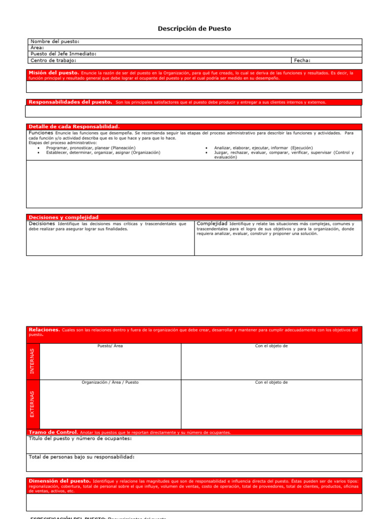 Plantilla de Descripcion de Puesto Word | Descargar gratis PDF | Gestión de recursos humanos ...