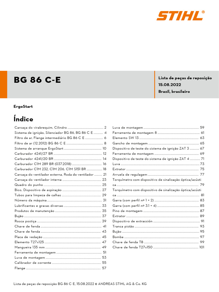 Vista Explodida BG 86 C-E Stihl | PDF | Máquinas rotativas | Engenharia ...