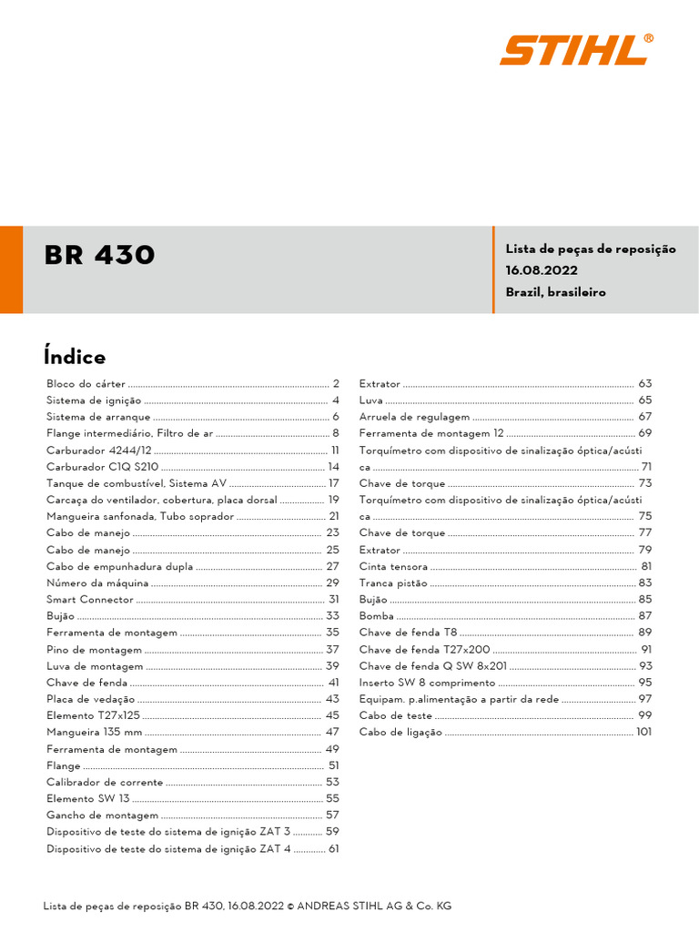 BR 430 - Vista Explodida Stihl | PDF | Peças de veículos | Engenharia ...