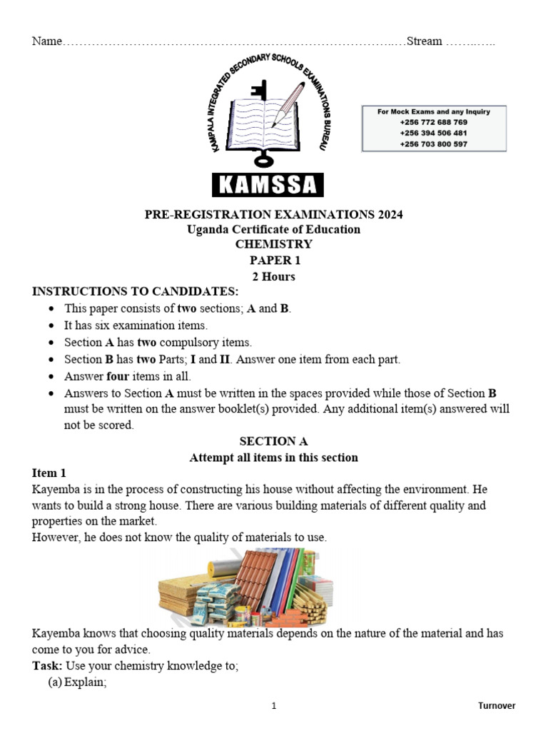 S4 Chem 1 Eot 1 2024 | PDF | Pharmacist | Fertilizer