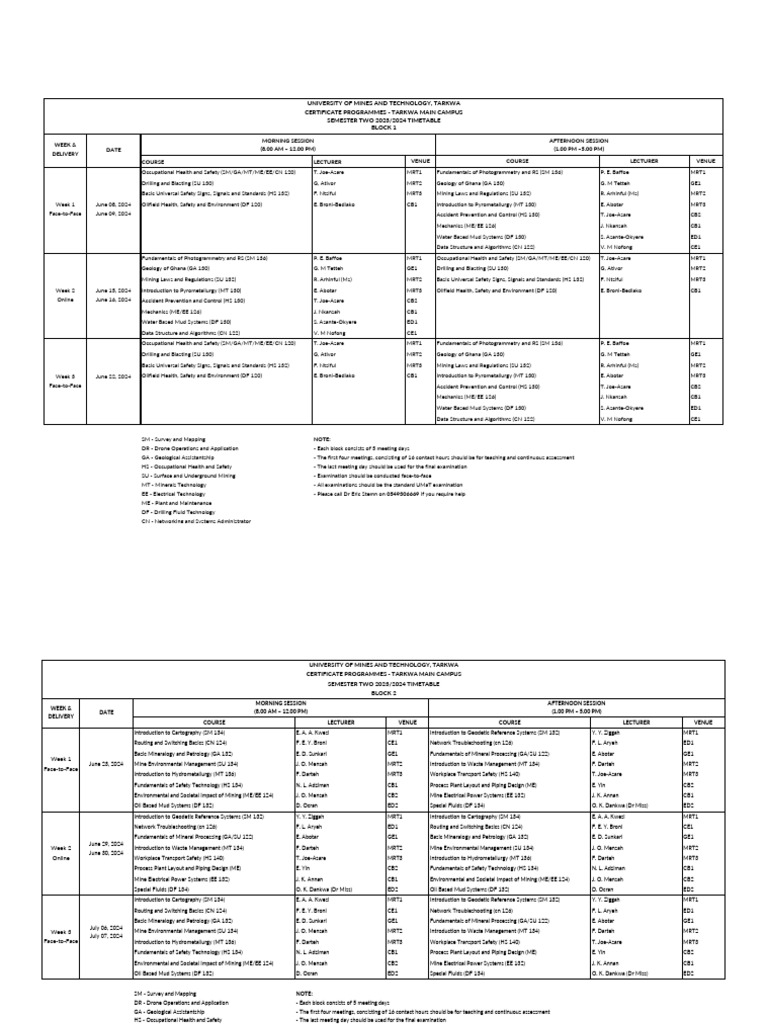 Timetable Sem 2 of 2023_2024 - Final | PDF | Mining