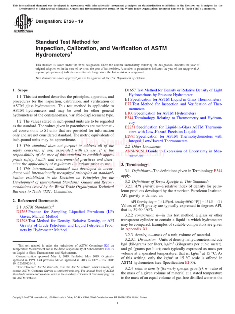 ASTM-E126-19 | PDF | Density | Temperature