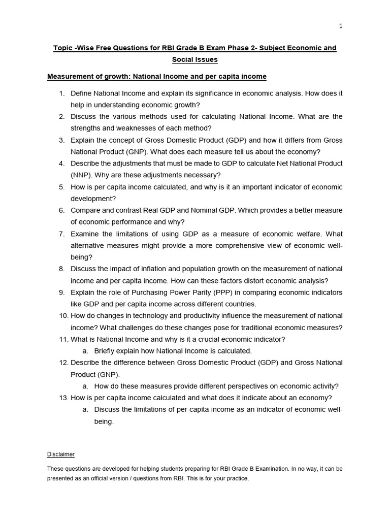 RBI Grade B - ESI Practice questions | Download Free PDF | Reserve Bank Of India | Gross ...