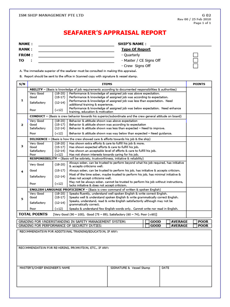 Seafarer's Performance Appraisal Report | PDF | Water Transport | Shipping