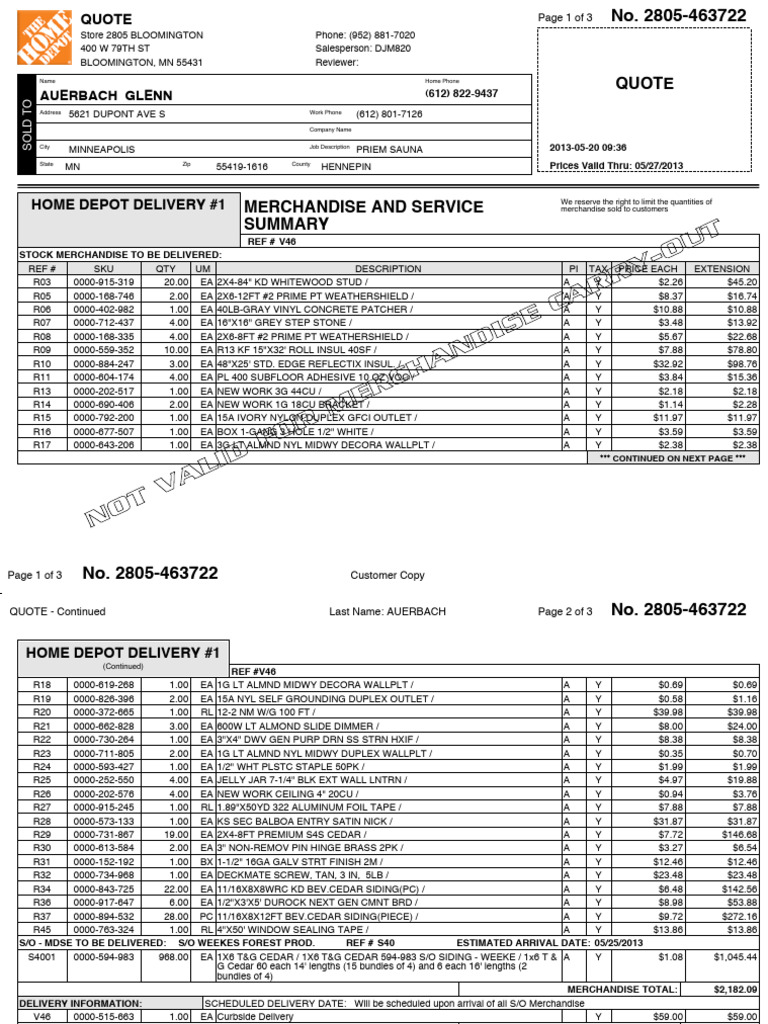 Home Depot Material List | PDF