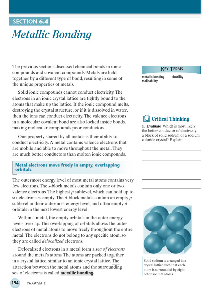 Metallic Bonding Interactive Reader | PDF | Chemical Bond | Ionic Bonding