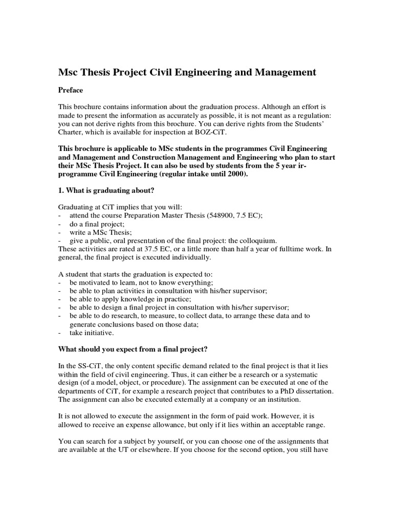 Brochure MSC Graduation Project | PDF | Thesis | Master Of Science