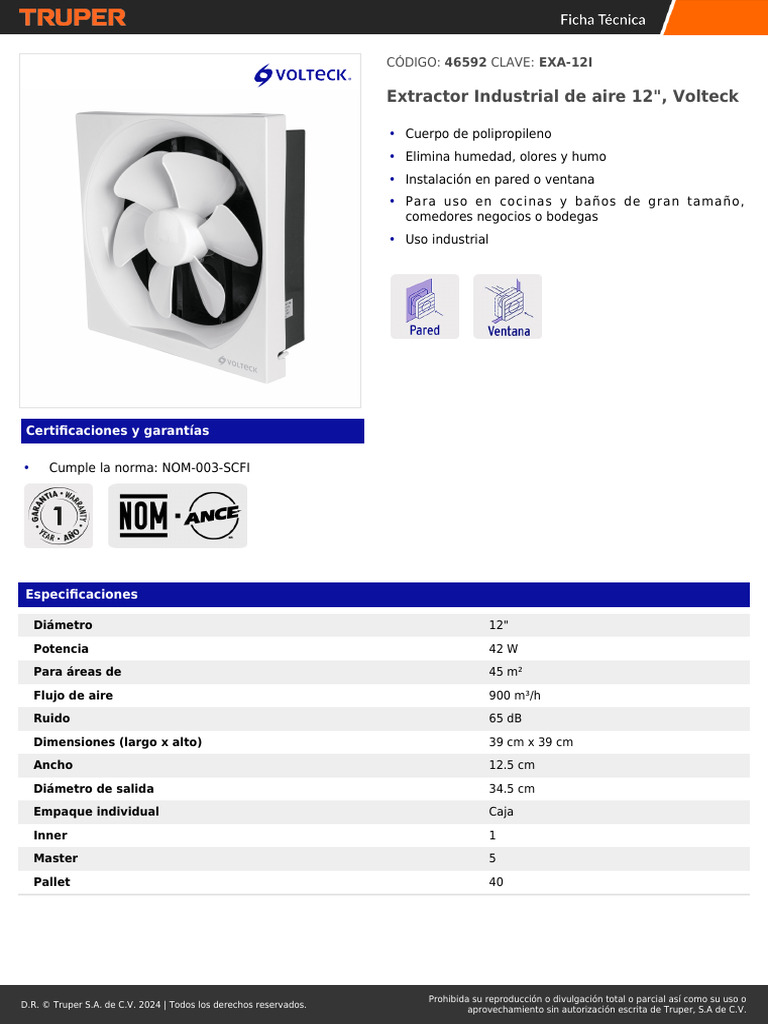 Ficha Tecnica de Extractor | PDF
