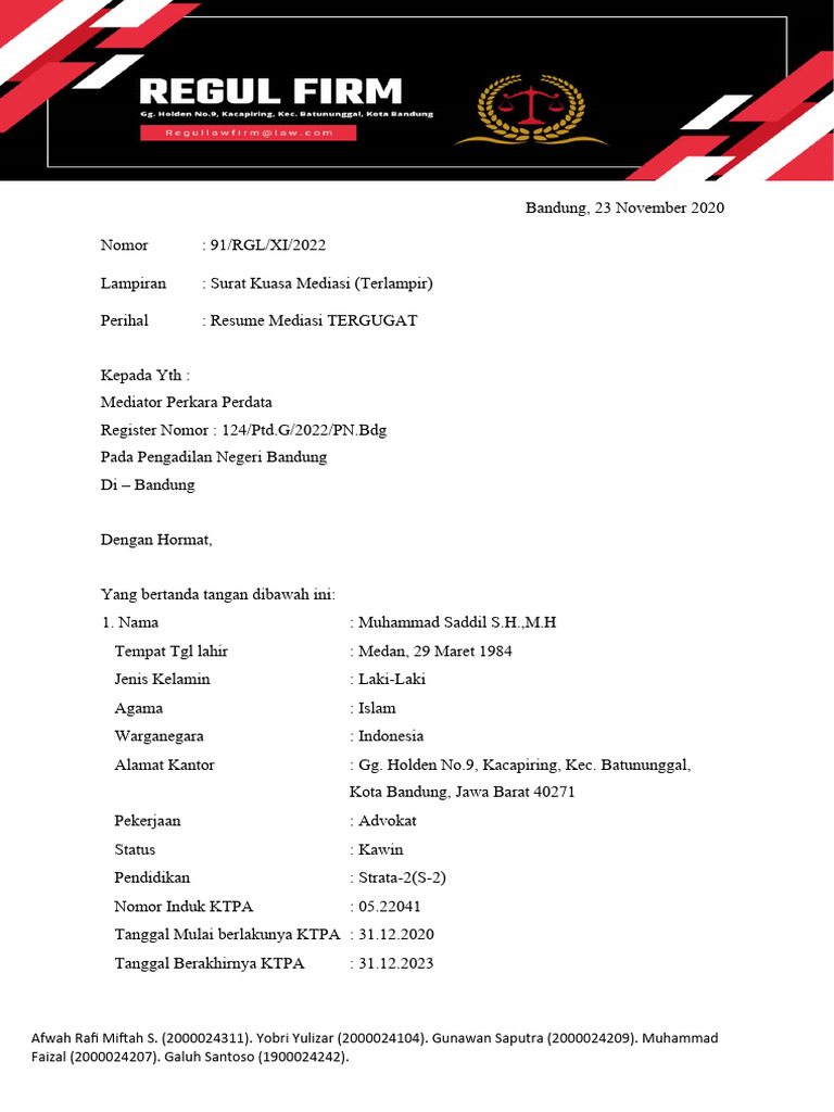 Resume Mediasi Tergugat | PDF