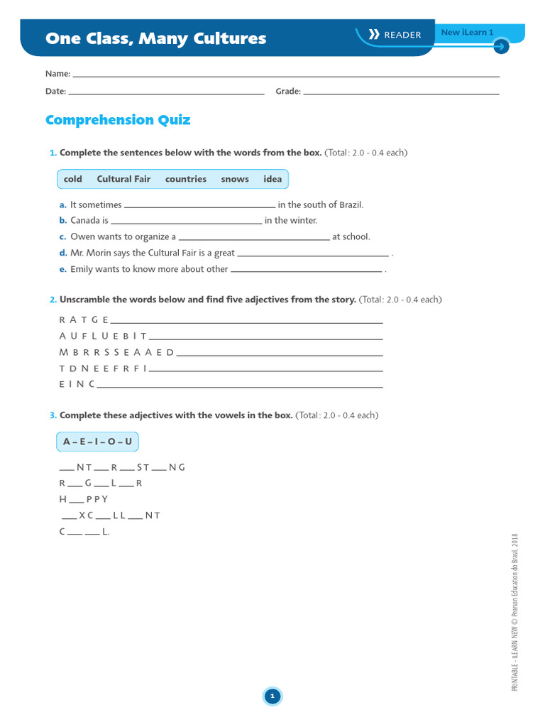 Ilearn 1 Reader Student Test | PDF