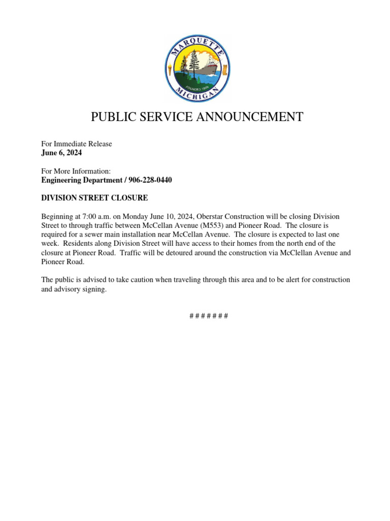 Division Street Closure Announcement | PDF | Science & Mathematics ...