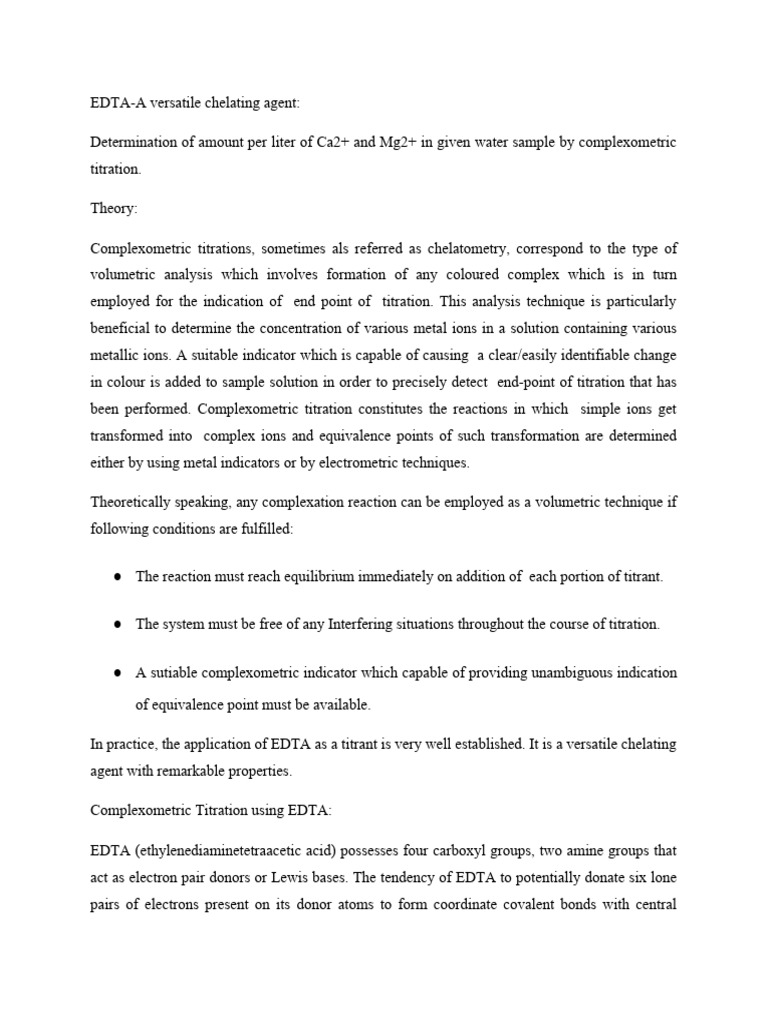EDTA-A Versatile Chelating Agent | PDF | Ethylenediaminetetraacetic Acid | Coordination Complex