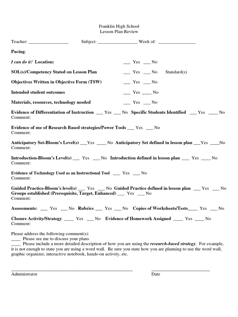 Lesson Plan Review Tool | PDF