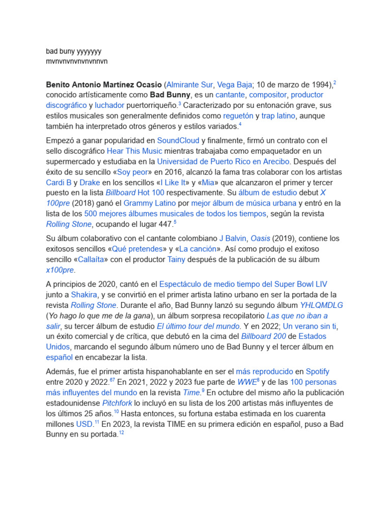 Bad Buny Yyyyyyy | PDF | Musica en español | Musica Popular