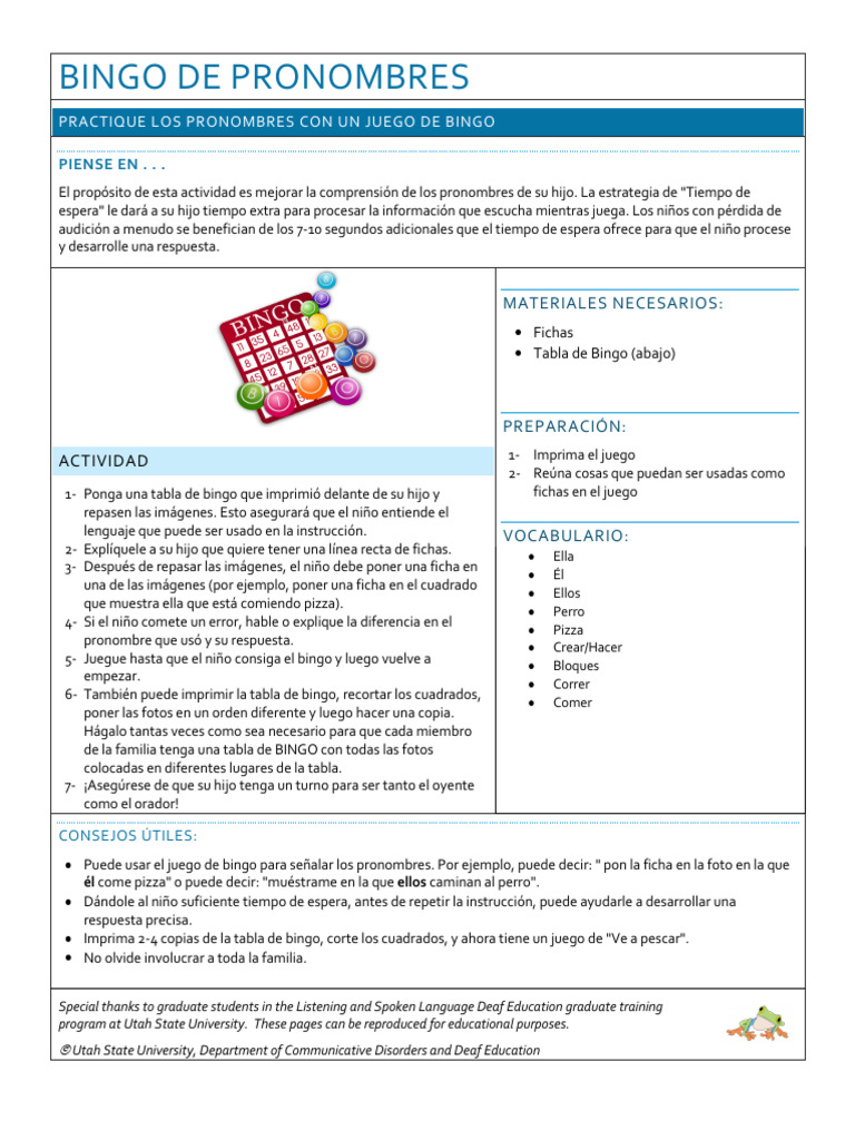 4.21.20 - Pronoun Bingo - SPANISH | PDF