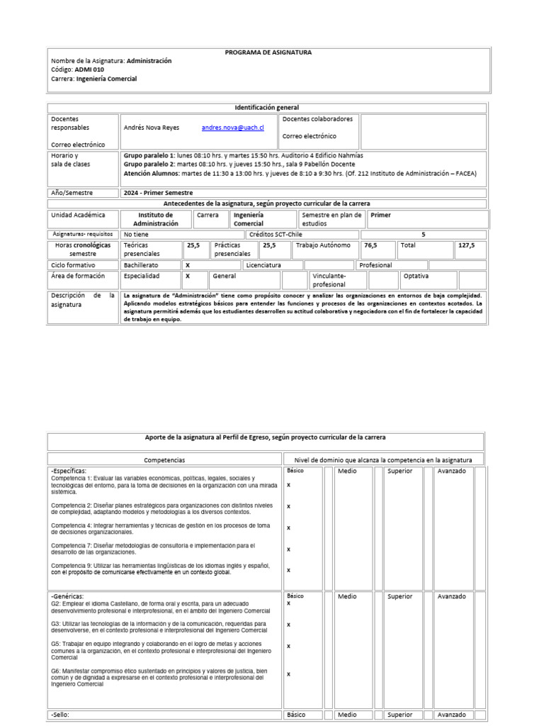 Programa Administracion ADMI 010 (2024) | PDF | Business | Sistema