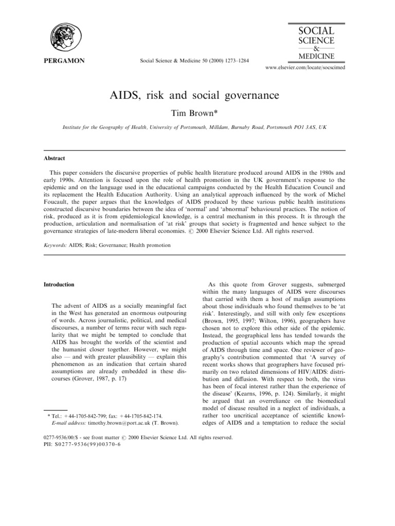AIDS, Risk and Social Governance | PDF | Hiv/Aids | Discourse