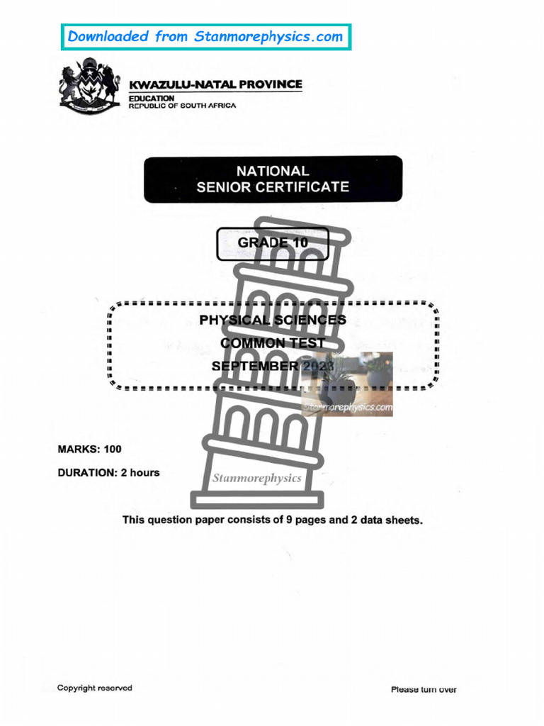 KZN Physical Sciences Grade 10 September 2023 QP and Memo | PDF KZN Physical Sciences Grade 10 September 2023 QP and Memo | PDF