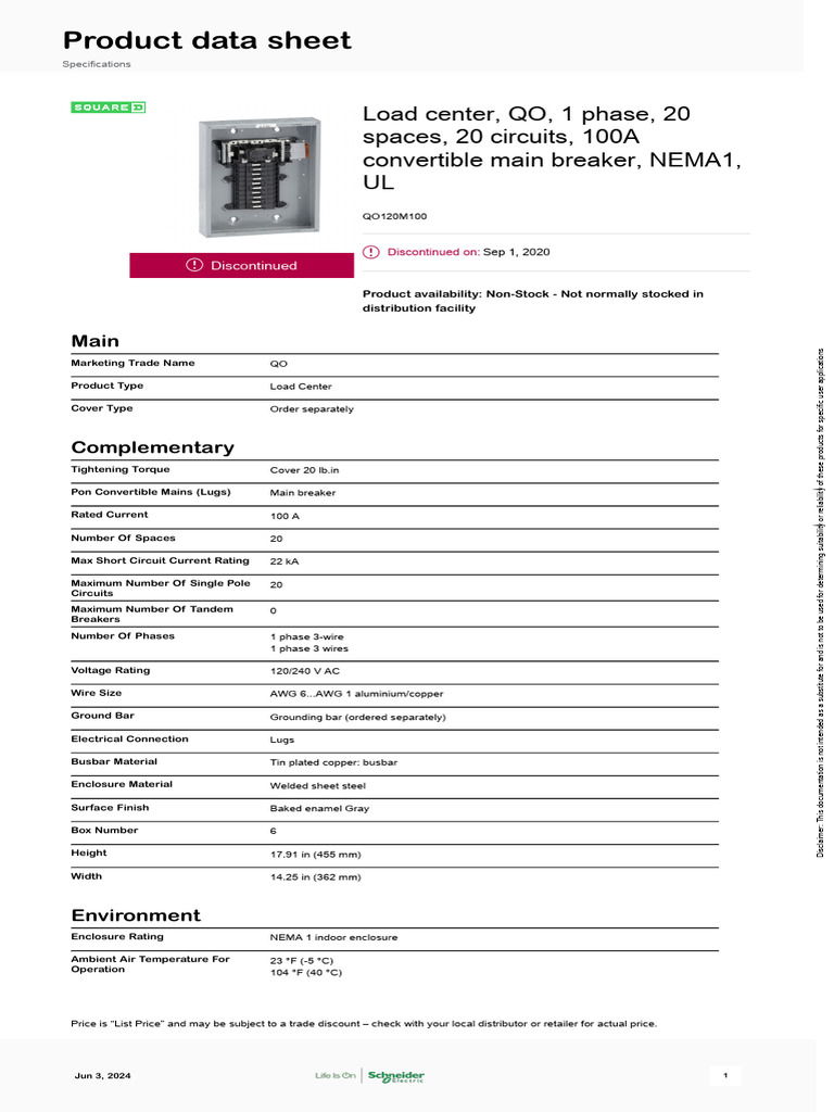Qo120m100 Centro de Carga | PDF | Sustainability | Electricity