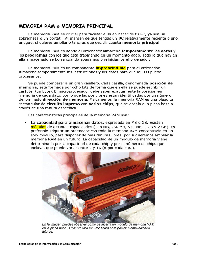 Guía sobre Memoria RAM en Ordenadores | PDF | Memoria de acceso aleatorio | Informática