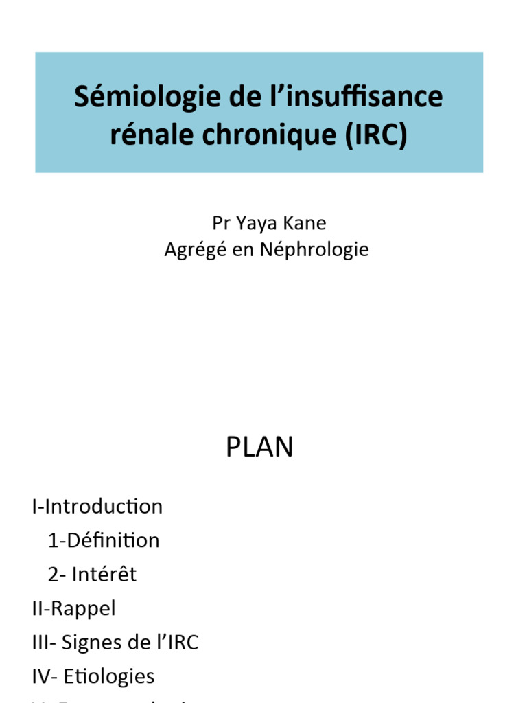 Sémiologie de l'insuffisance rénale chronique | PDF | Insuffisance ...