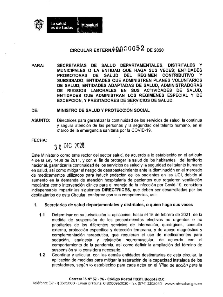 Circular No. 52 de 2020 | PDF