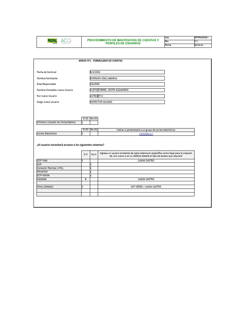 Formulario de Solicitud de Cuentas Usuario | PDF