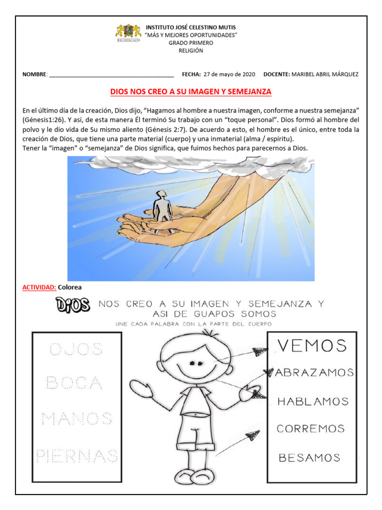 Dios Nos Creo A Su Imagen Y Semejanza: Instituto José Celestino Mutis | PDF