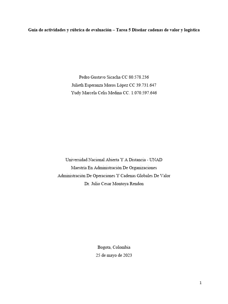 Administracion de Operaciones Tarea 5 Diseñar cadenas de valor y logística | PDF | Business ...