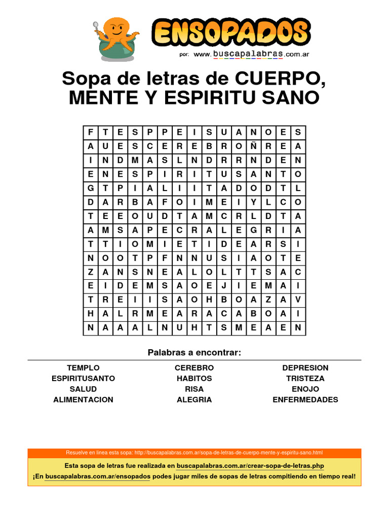 Sopa de Letras de Cuerpo Mente y Espiritu Sano | PDF