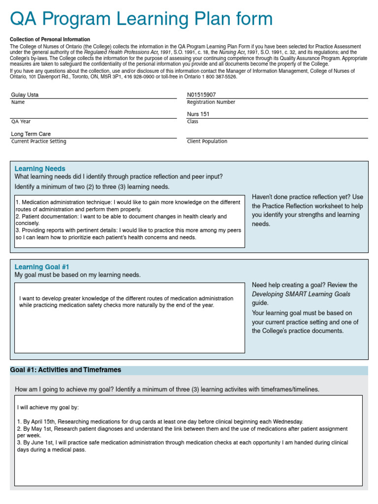 Learning Plan | PDF | Nursing | Health Care