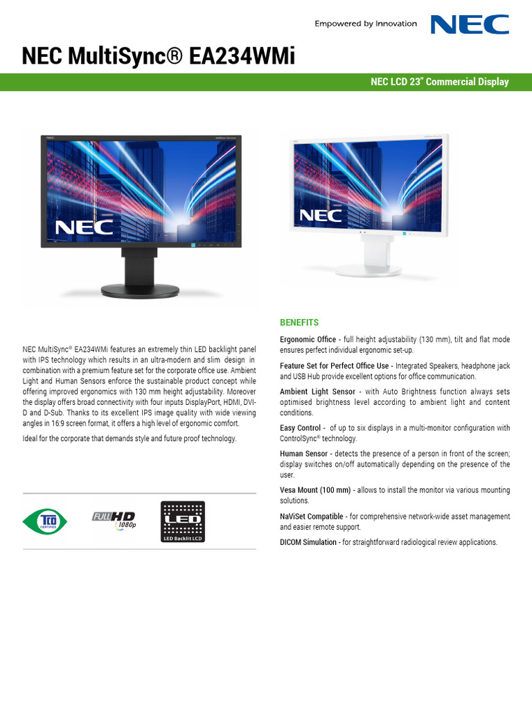 NEC MultiSync® EA234WMi-BK | PDF | Computing | Imaging