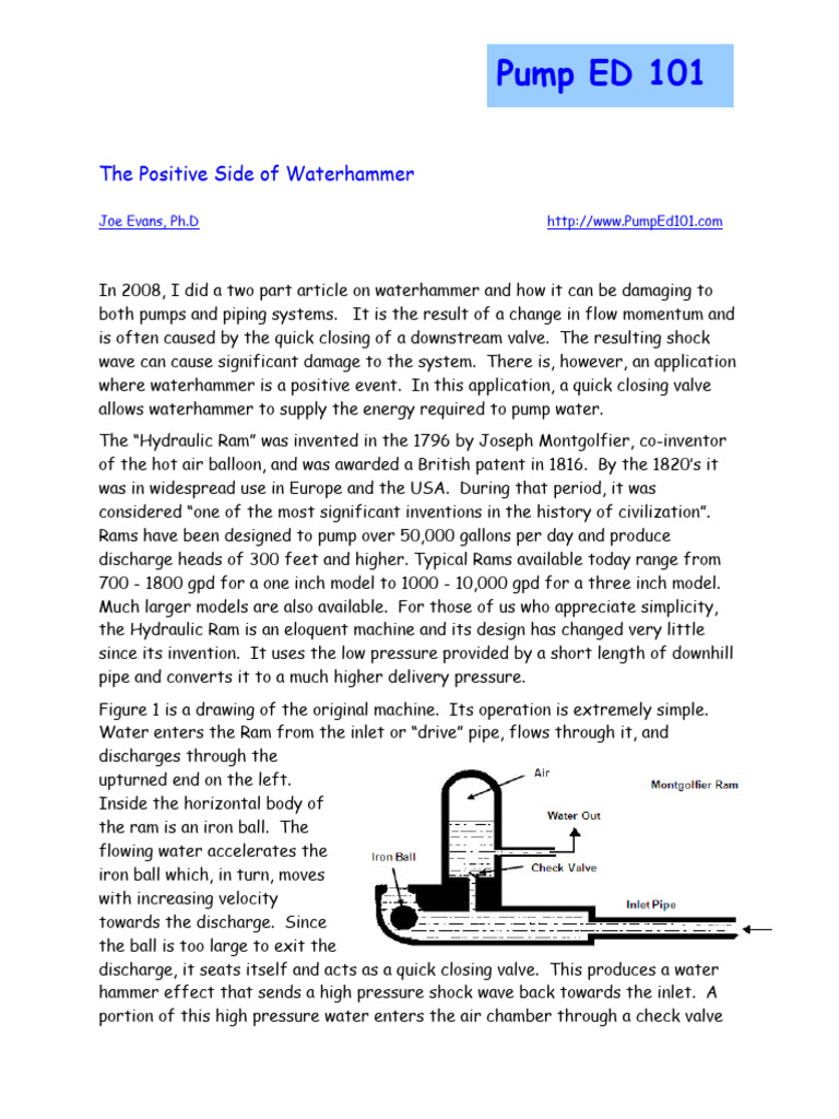 Benefits of Hydraulic Rams in Water Pumping | PDF | Pump | Hydraulics