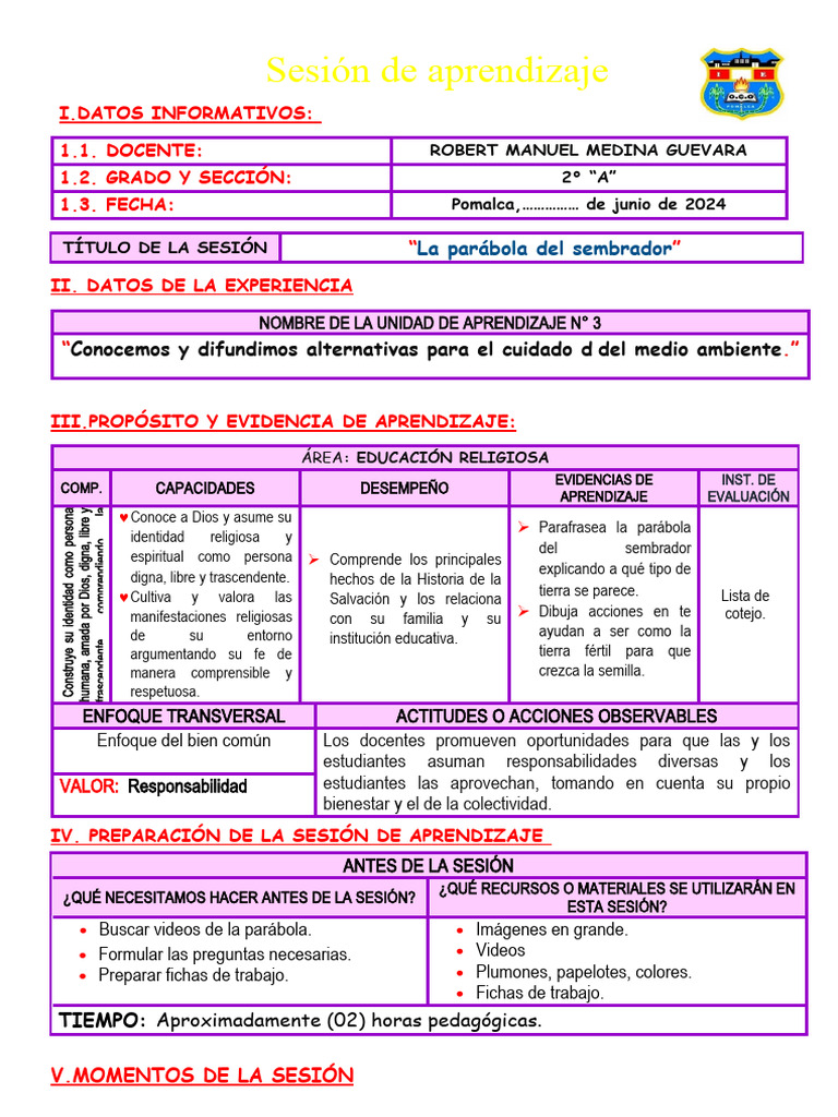Sesión sobre la Parábola del Sembrador | PDF | Aprendizaje