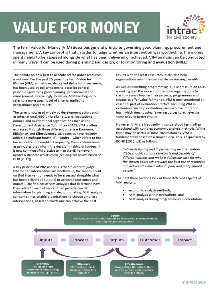 Value for Money | PDF | Cost–Benefit Analysis | Evaluation