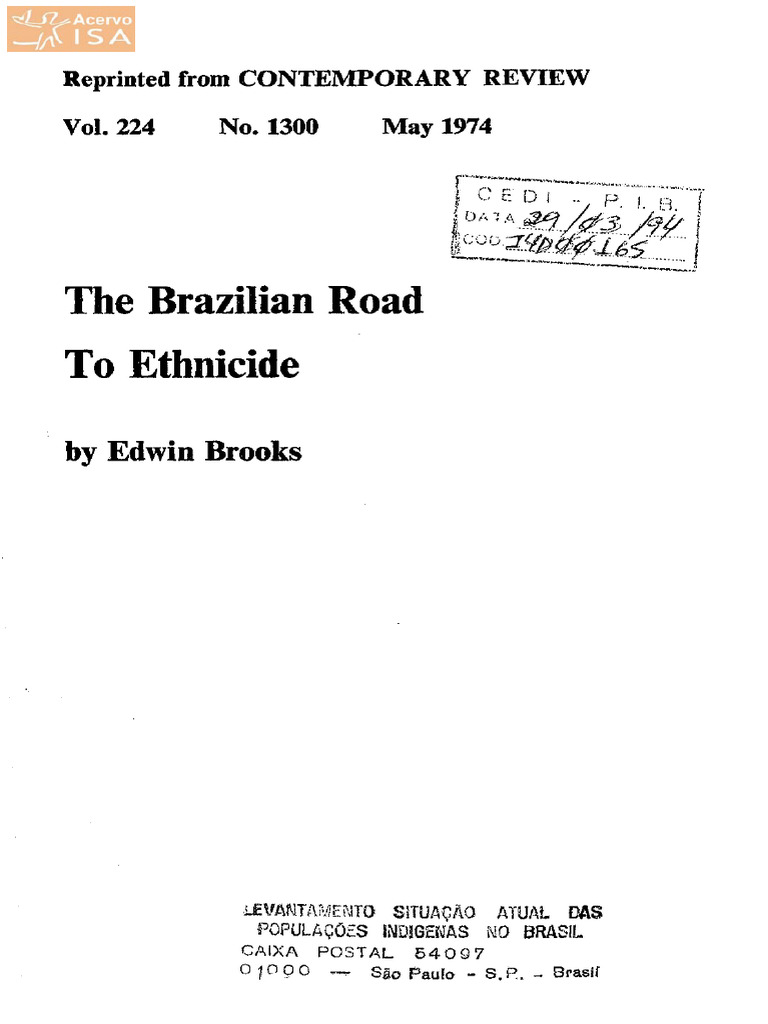 The Brasilian Road To Ethnicide-EDWIN BROOKS (Sobre A Transamazônica ...