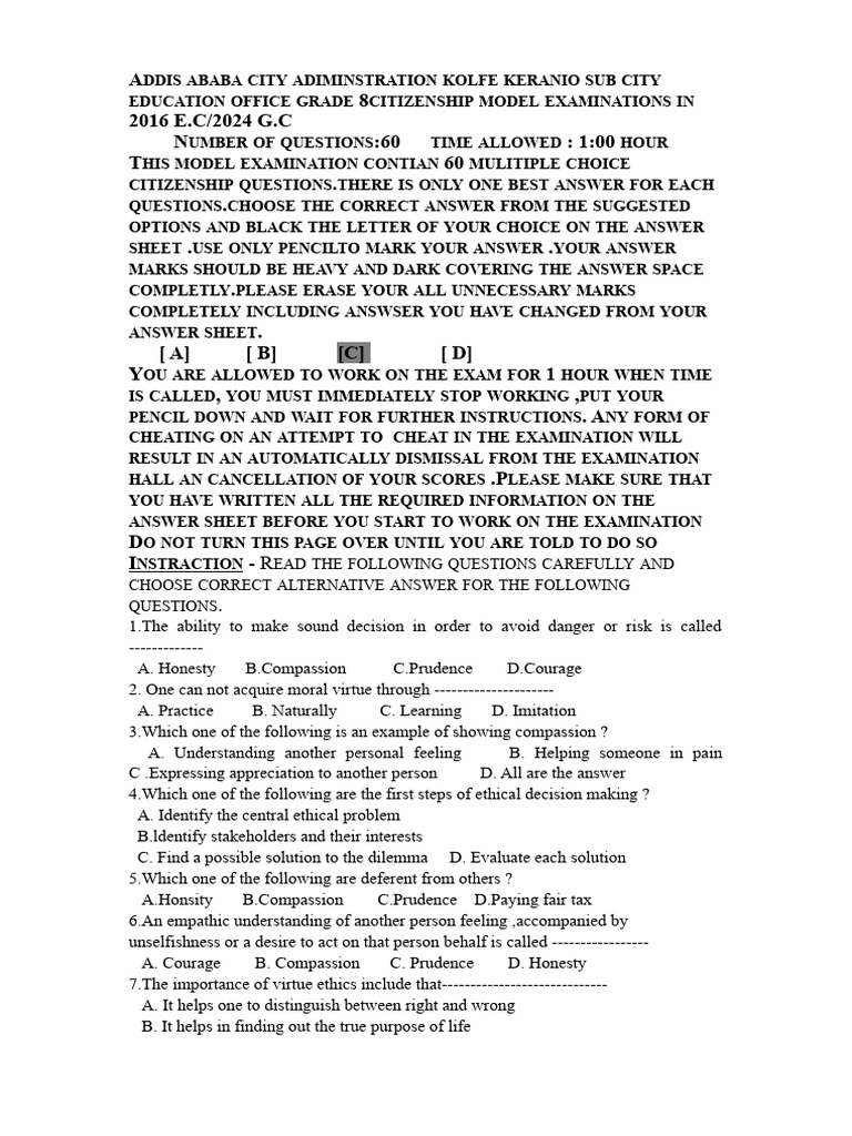Citizenship Model Exam 2 G-8 | PDF | Constitution | Thought