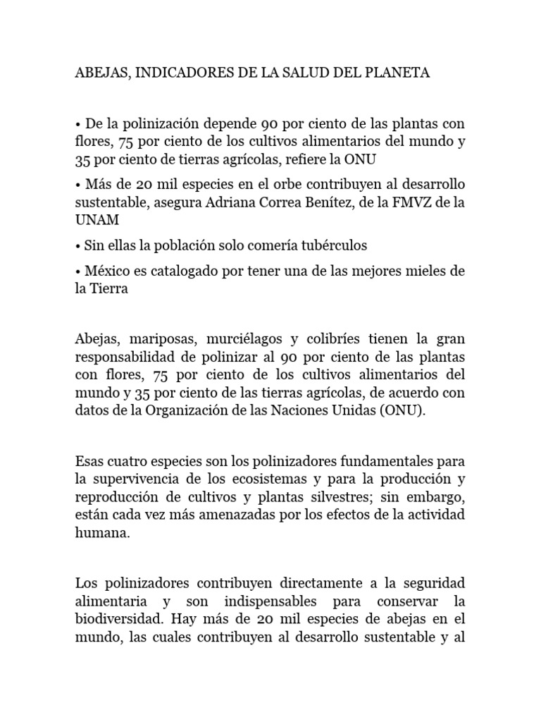 ABEJAS, INDICADORES DE LA SALUD DEL PLANETA | PDF | Apicultura ...
