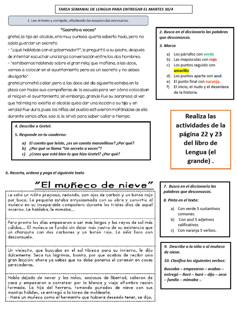 Tarea Semanal Cuarto 30 de Abril | PDF | Lingüística