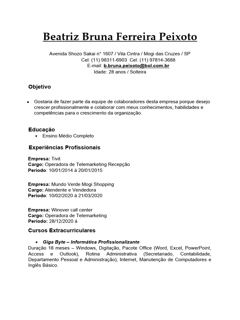 Curriculo Bia 2023 | PDF