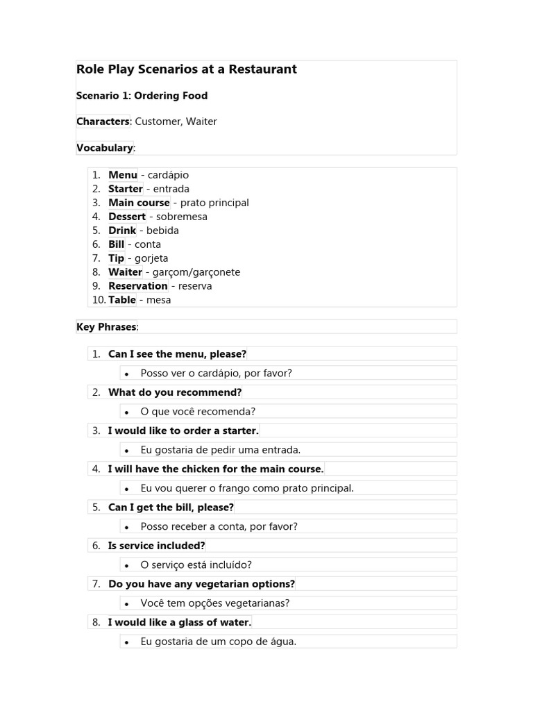 Role Play Scenarios at a Restaurant | PDF | Waiting Staff | Foodservice