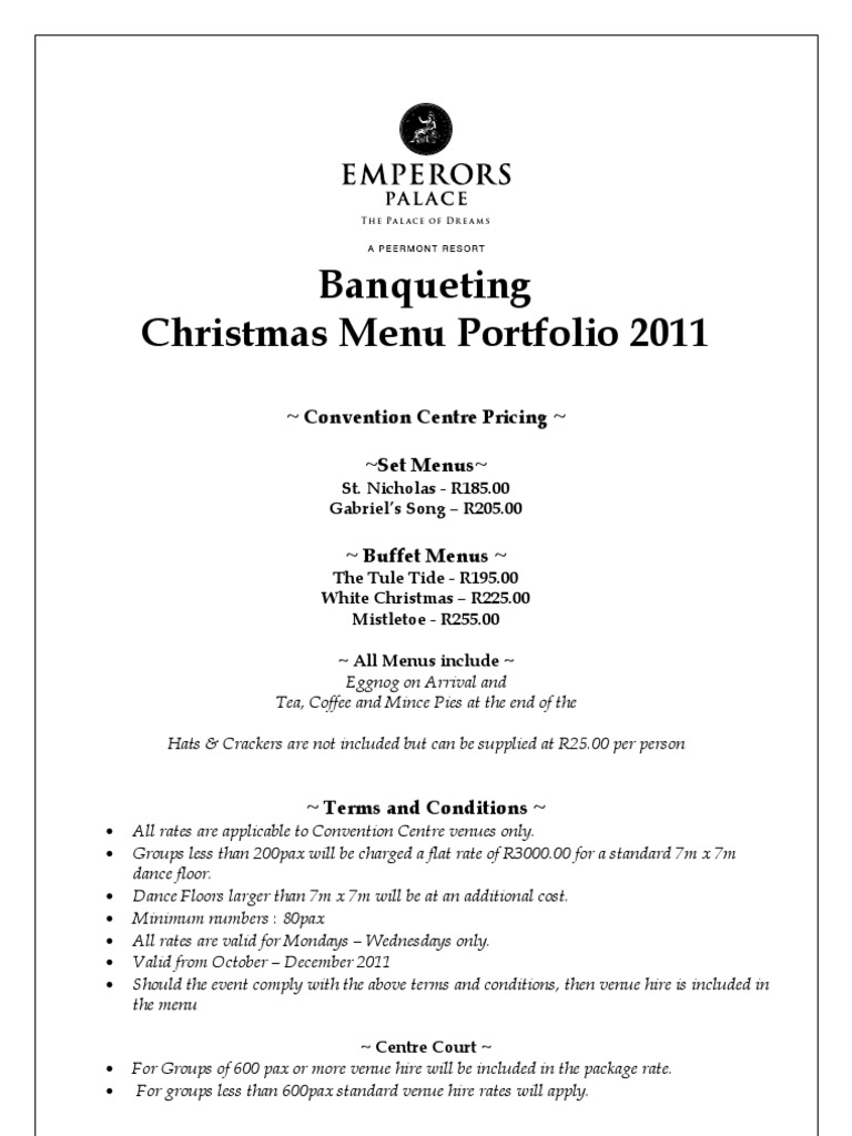 Banqueting Christmas Menu Portfolio 2011: Convention Centre Pricing Set ...