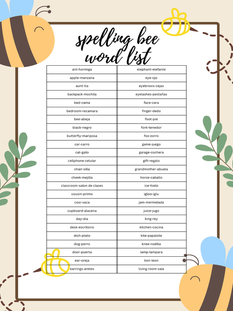Bilingual Vocabulary List: English-Spanish | PDF
