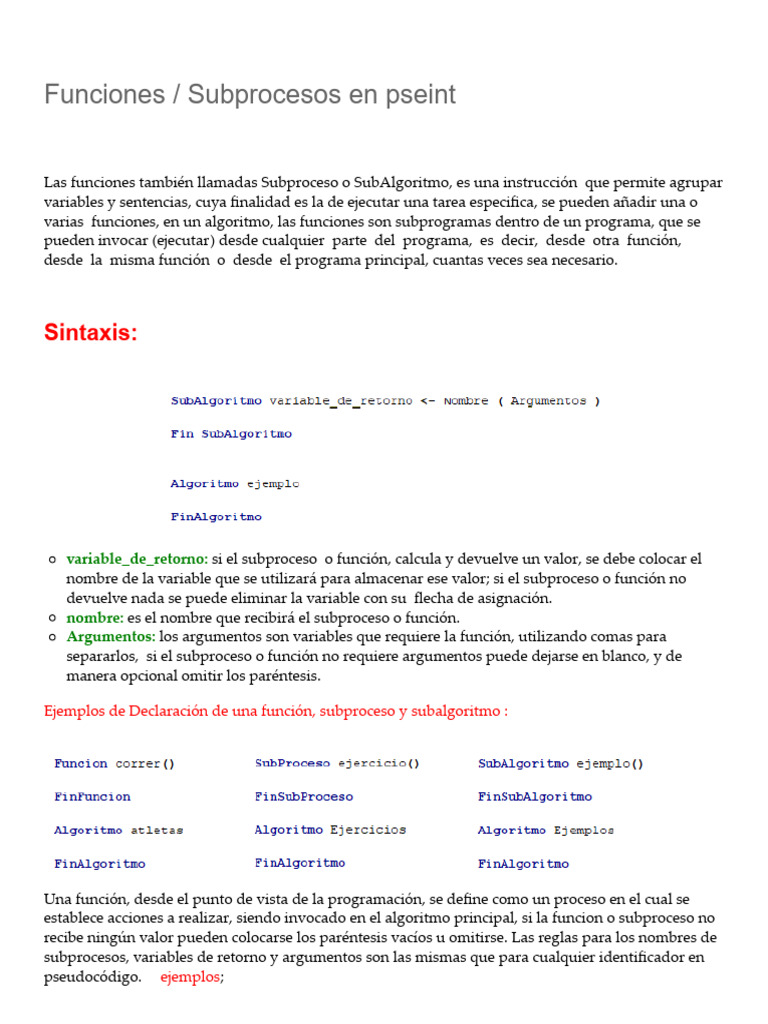 5 Funciones _ Subprocesos en pseint | Descargar gratis PDF | Algoritmos ... 5 Funciones _ Subprocesos en pseint | Descargar gratis PDF | Algoritmos ...