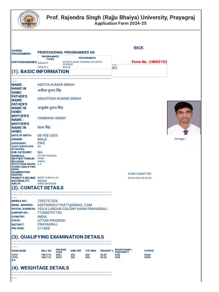 Rajendra Prasad University Admission Form | PDF
