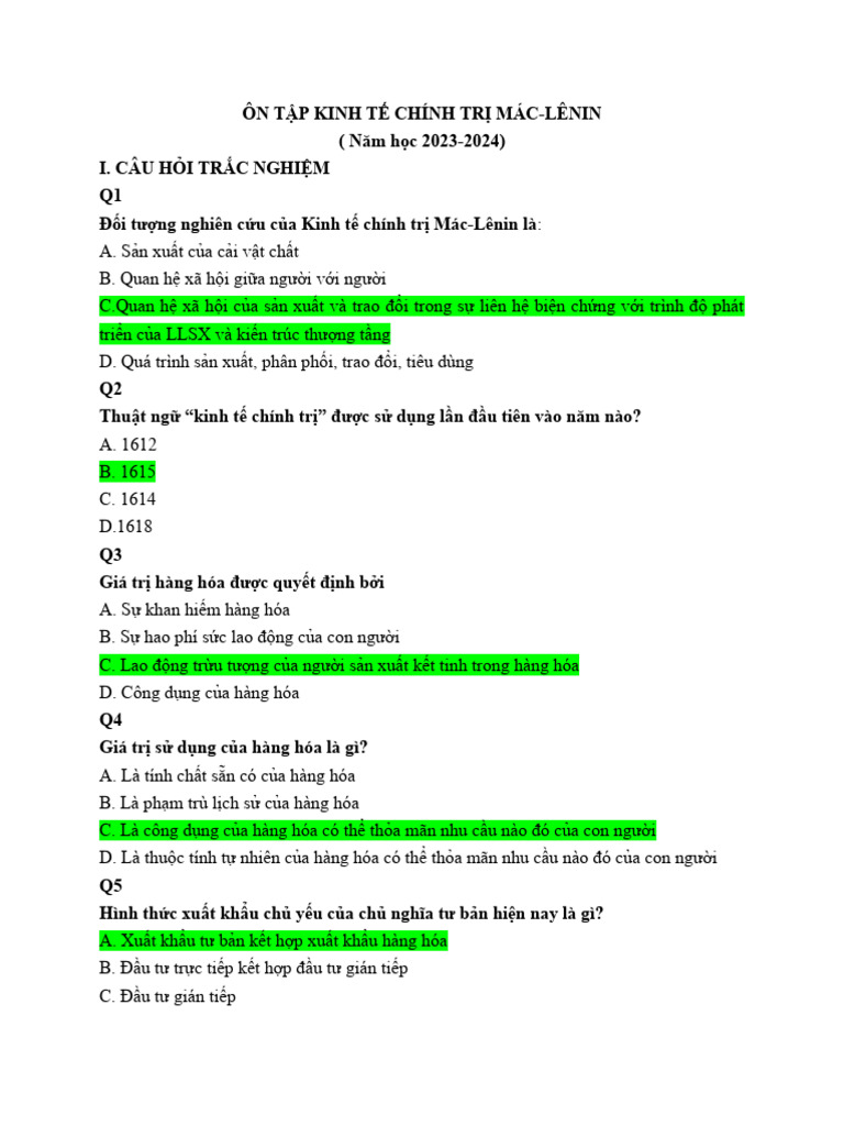 ôn tập KTCT 2023-2024 | PDF